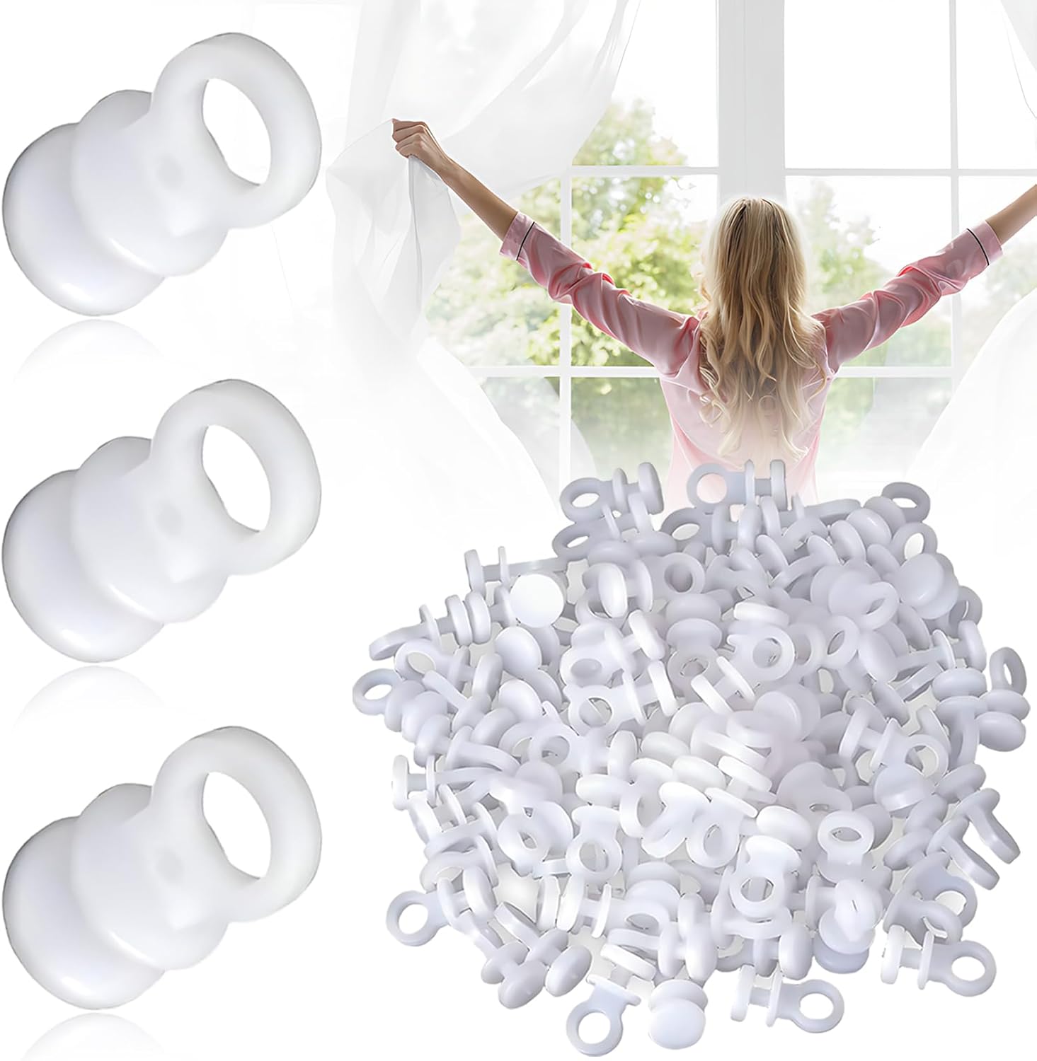 100Pcs Curtain Sliders,Curtain Track Gliders Hook Plastic White Curtain ...