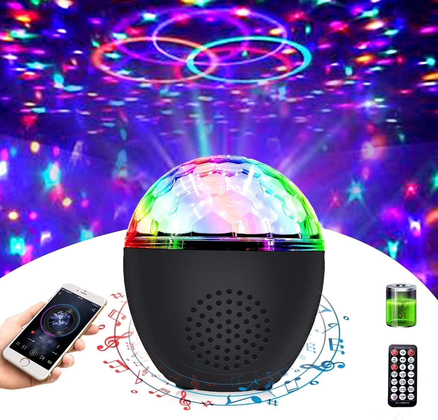 Disco Ball Portable Bluetooth DJ Strobe Lights with Remote Control, Sound Activated Party Lights ...