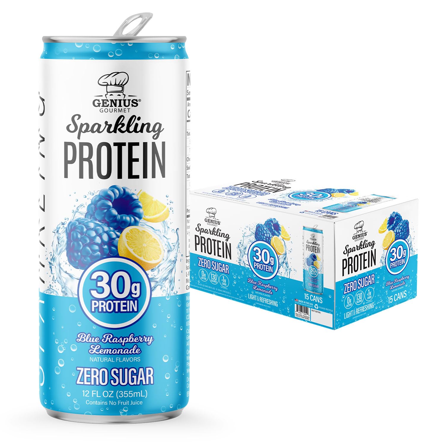 Genius Gourmet Clear Protein Sparkling Water Blue Raspberry Lemonade ...