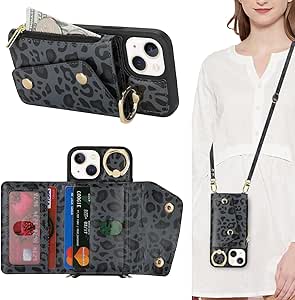 Amazon.com: Lipvina for iPhone 13 Mini Case with Card Holder and Strap - Zipper Pocket,Crossbody ...