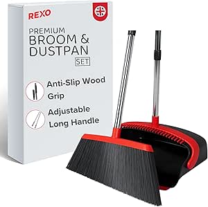 REXO® 55" Adjustable Long Handled Dustpan and Brush Set Broom Ergonomic ...