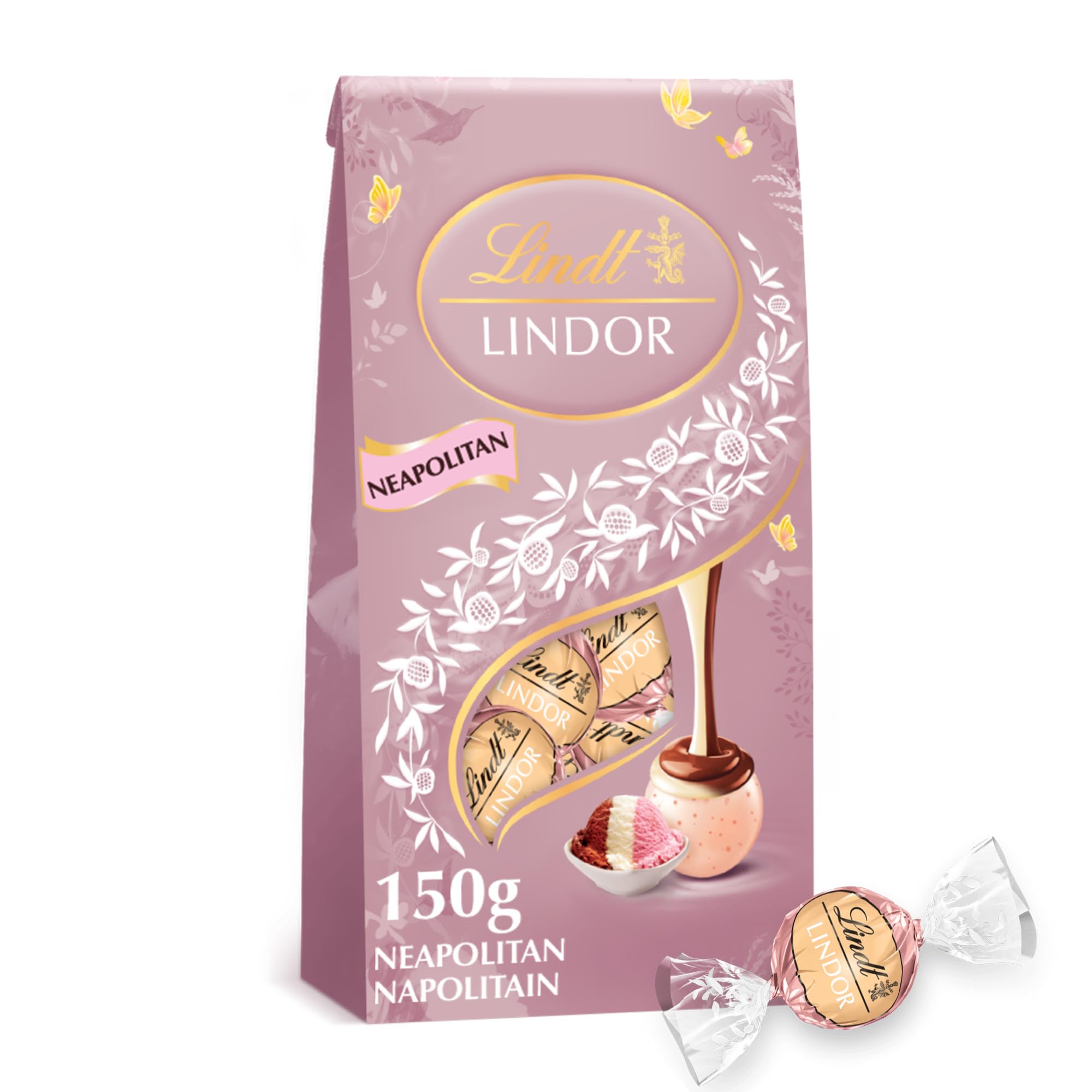 Lindt LINDOR Valentine Neapolitan Truffles Bag, 150g, Valentines ...