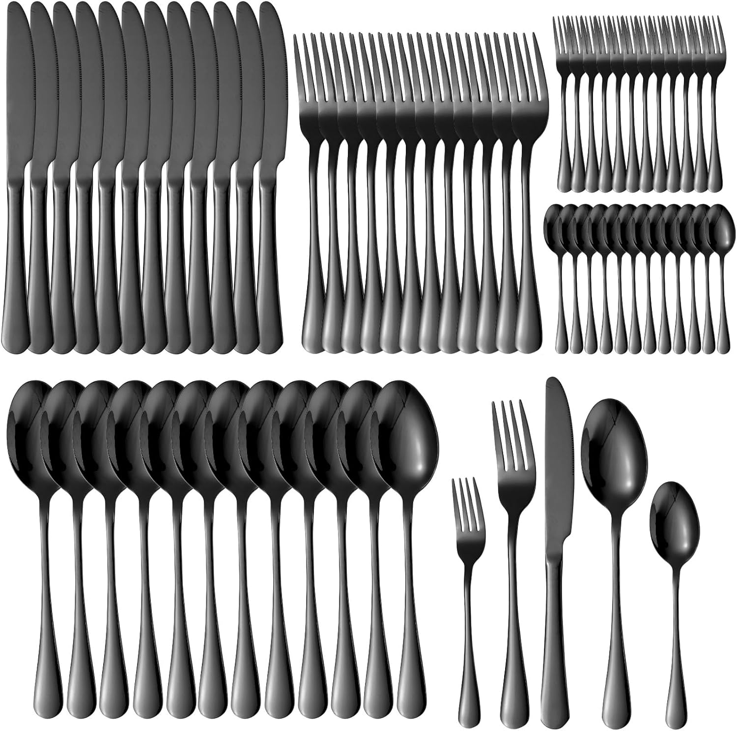 Amazon.com | A · HOUSEWARE Black Silverware Set for 12 Stainless Steel ...