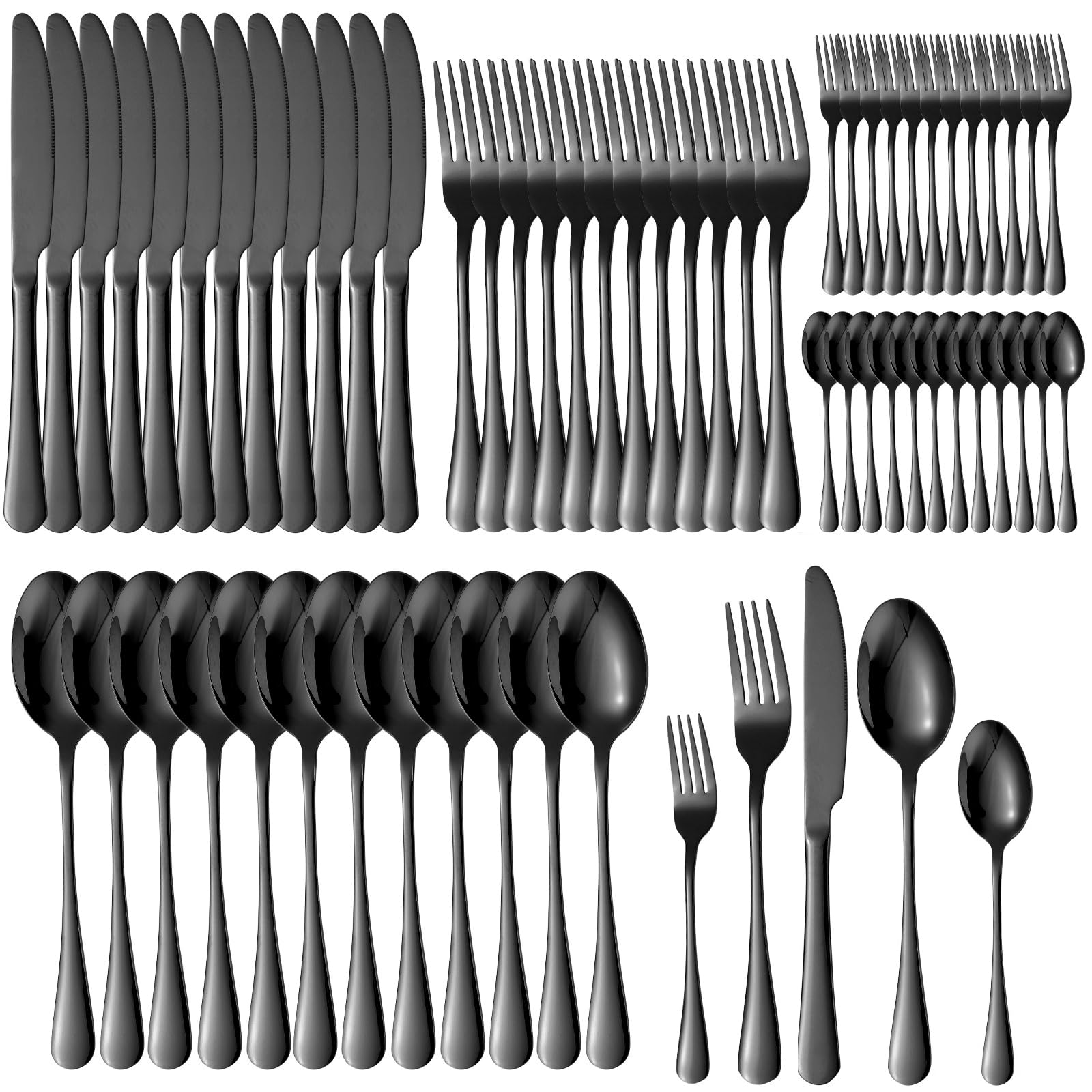 Amazon.com | A · HOUSEWARE Black Silverware Set for 12 Stainless Steel ...