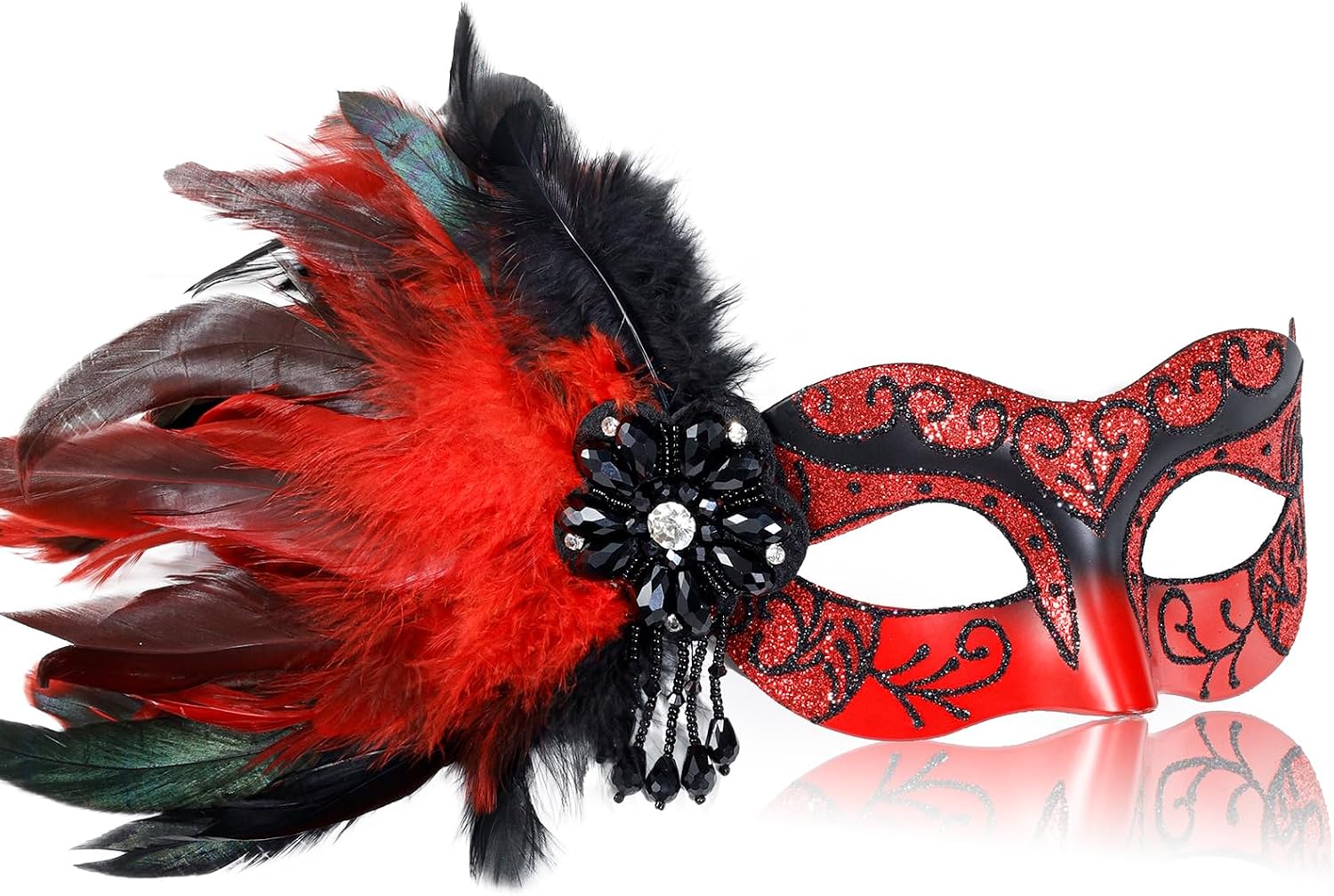 Amazon.com: MYSEUNI 2024 New Red Masquerade Venetian Mask for Women ...