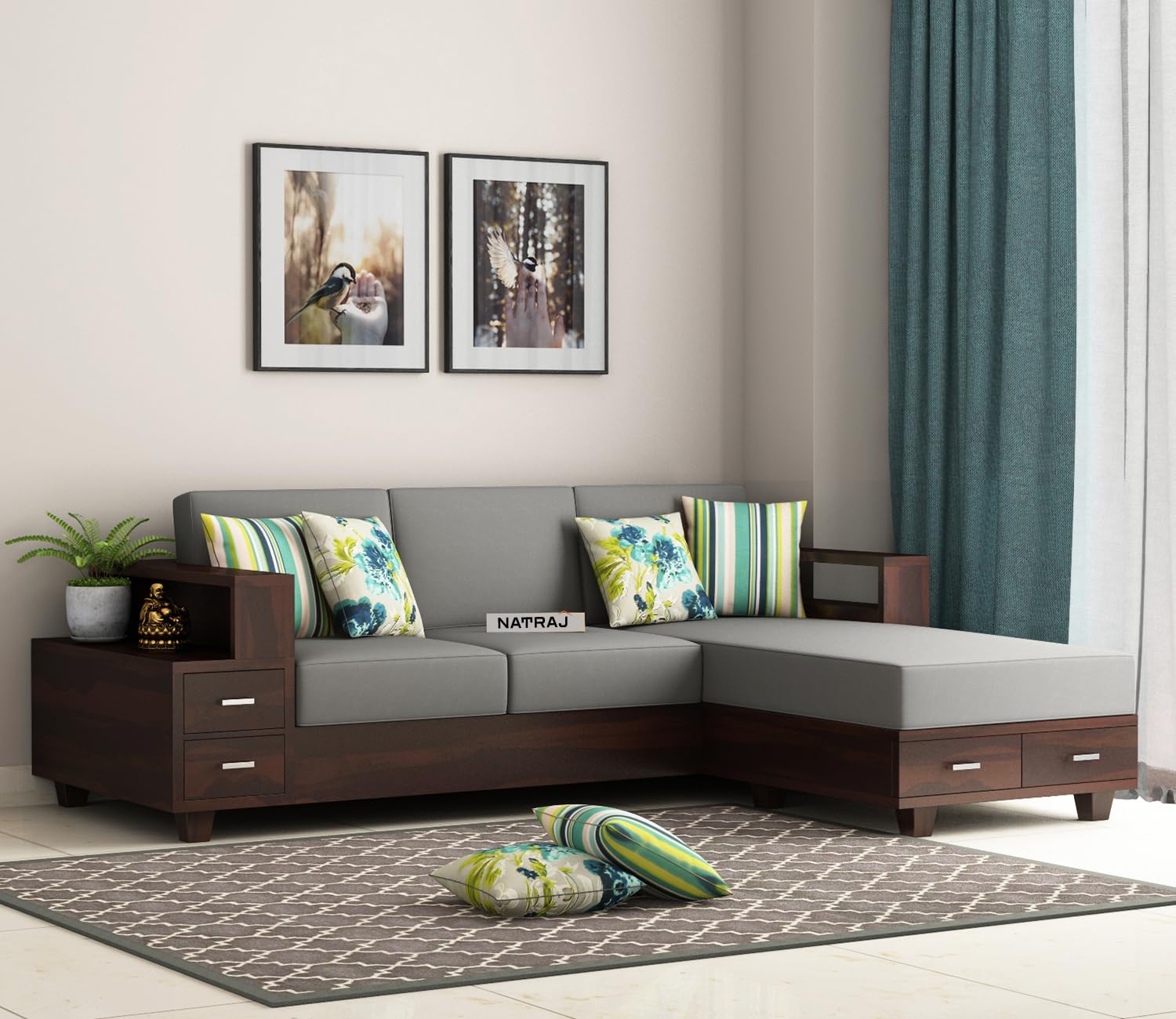 NATRAJ ART & CRAFT Solid Sheesham Wood L Shape 5 Seater Sofa Set for ...