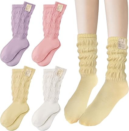 Amazon.com: Yawlsow 4 Pairs Slouch Scrunch Socks for Woman Cute Crew Frilly Socks,Soft Knee High ...
