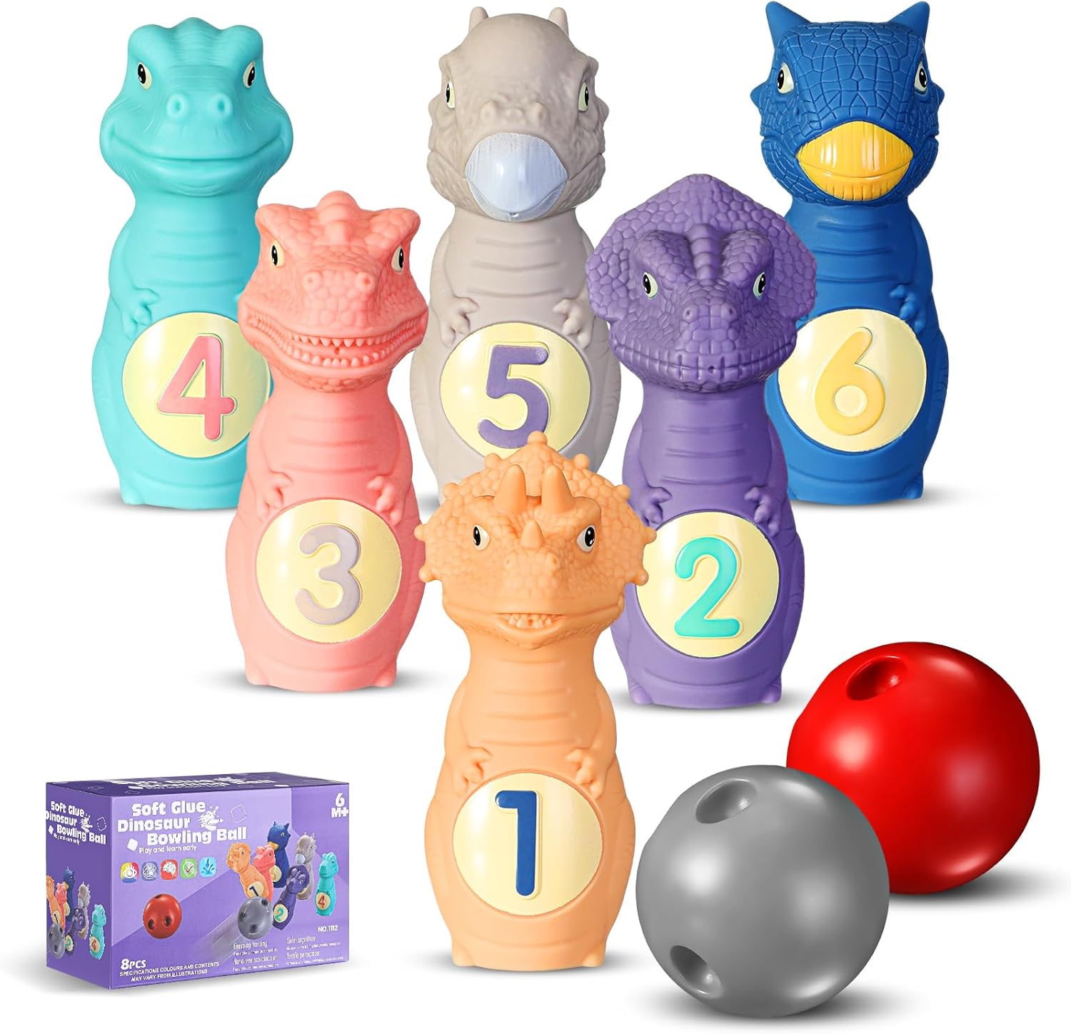 Amazon.com: Aoriher Dinosaur Bowling Toys Set Includes 6 Soft Bowling ...