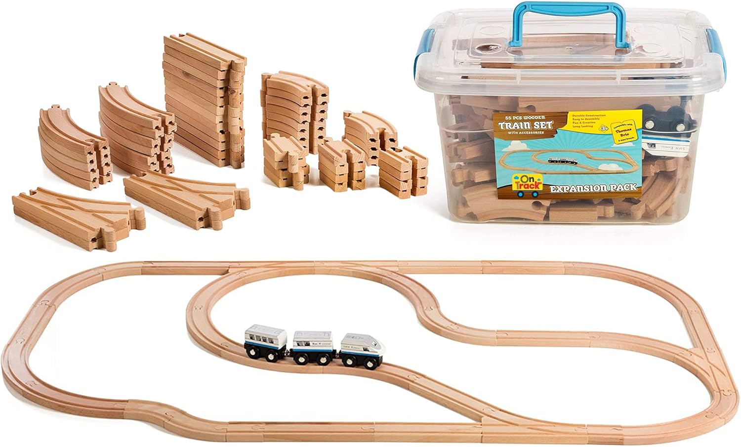 Amazon.com: On Track USA Wooden Train Track Expansion Set with Engine ...