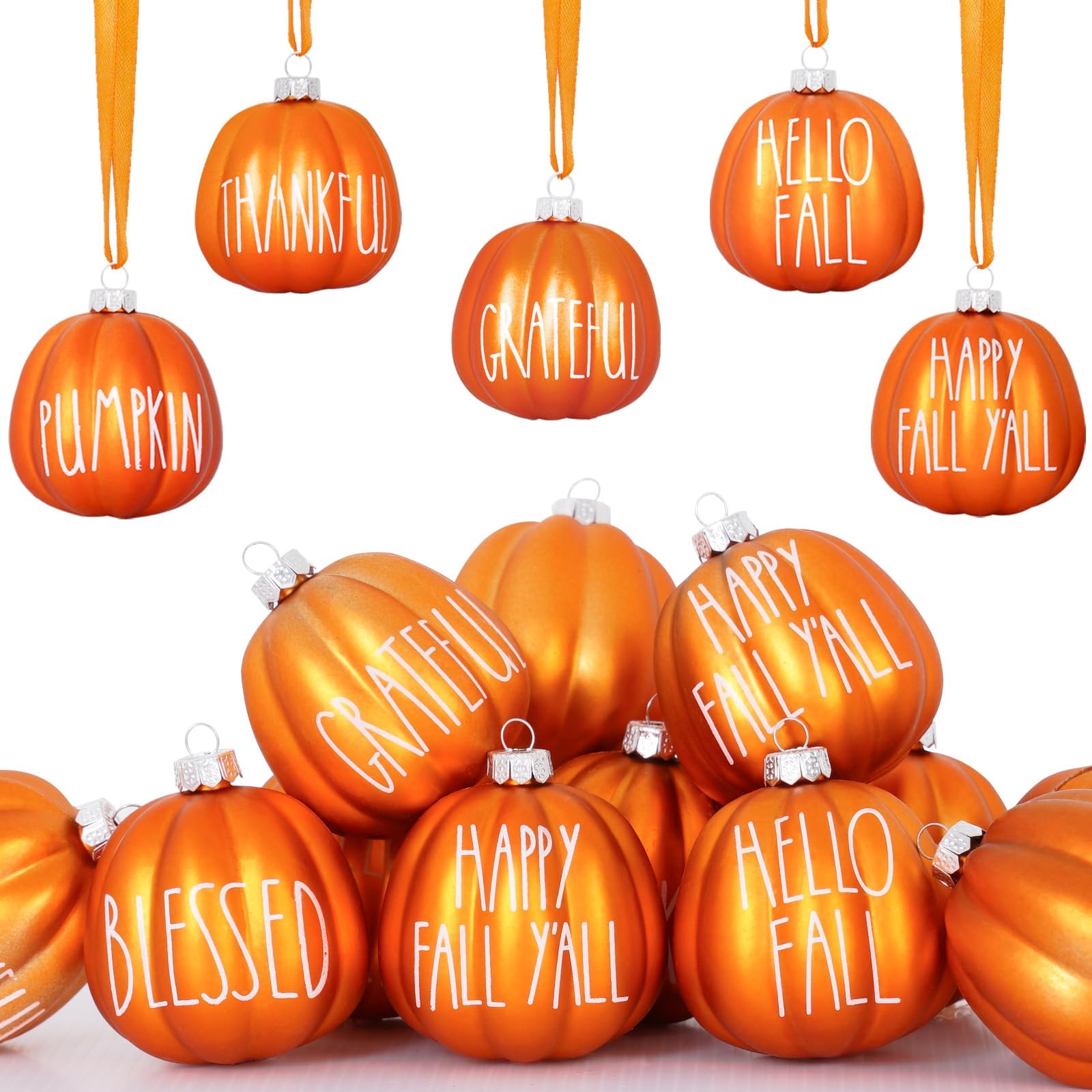 Amazon.com: Fall Tree Ornaments Set 18 PCS Small Pumpkin Ball Hanging ...