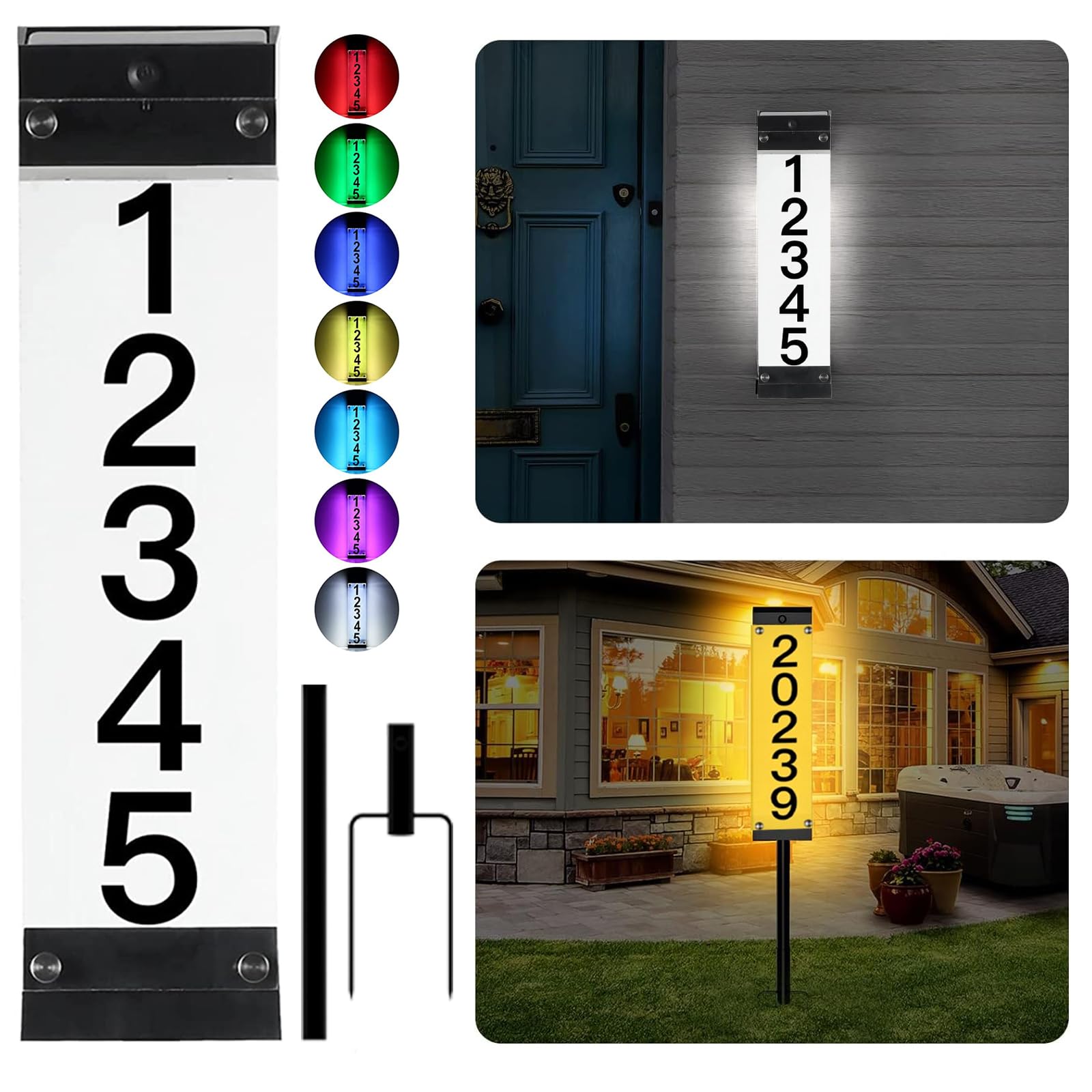 Amazon.com: Solar House Numbers for Outside,Address Sign with Stakes ...