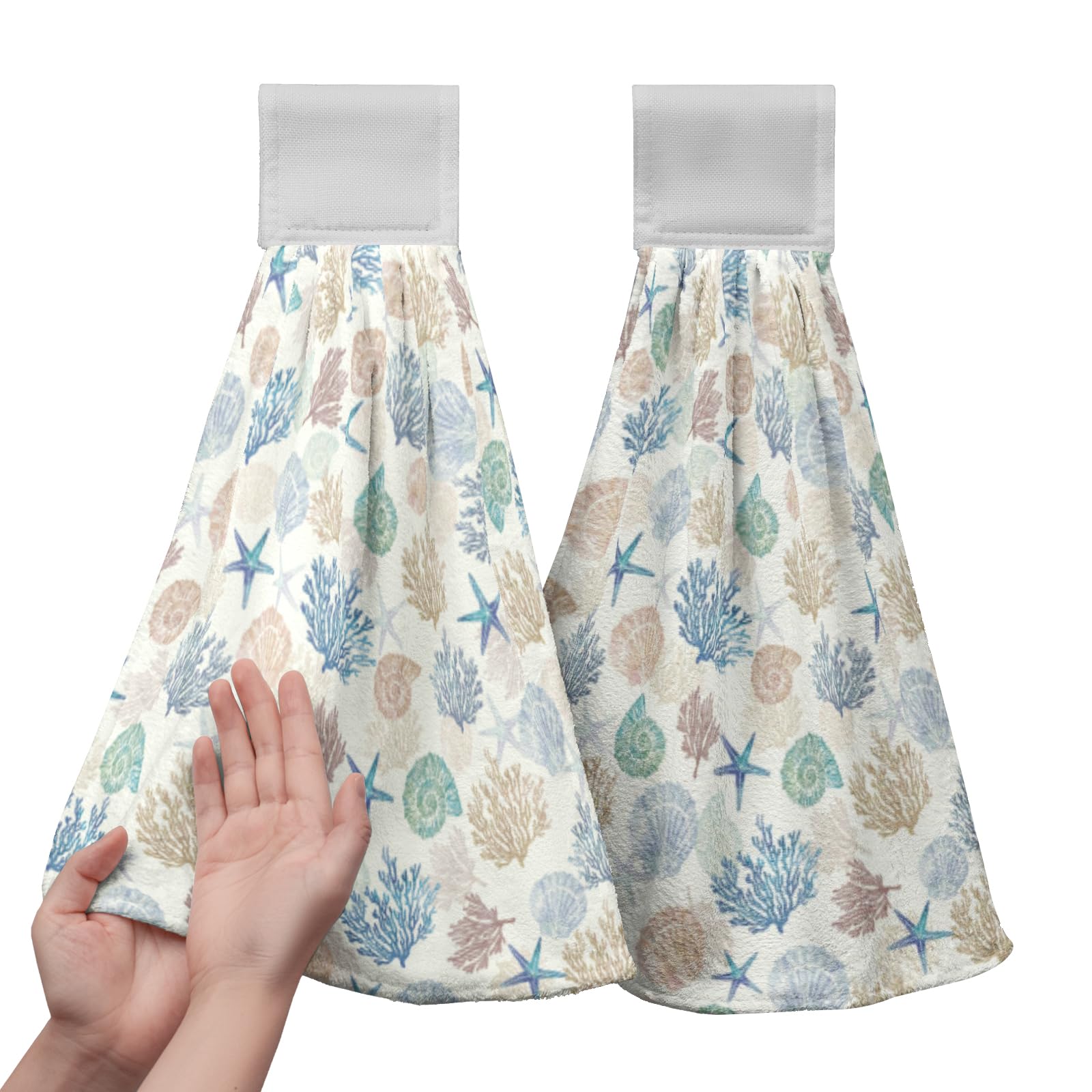 Amazon.com: Kwlegh Coastal Seashell Coral Hanging Kitchen Towels Set of ...