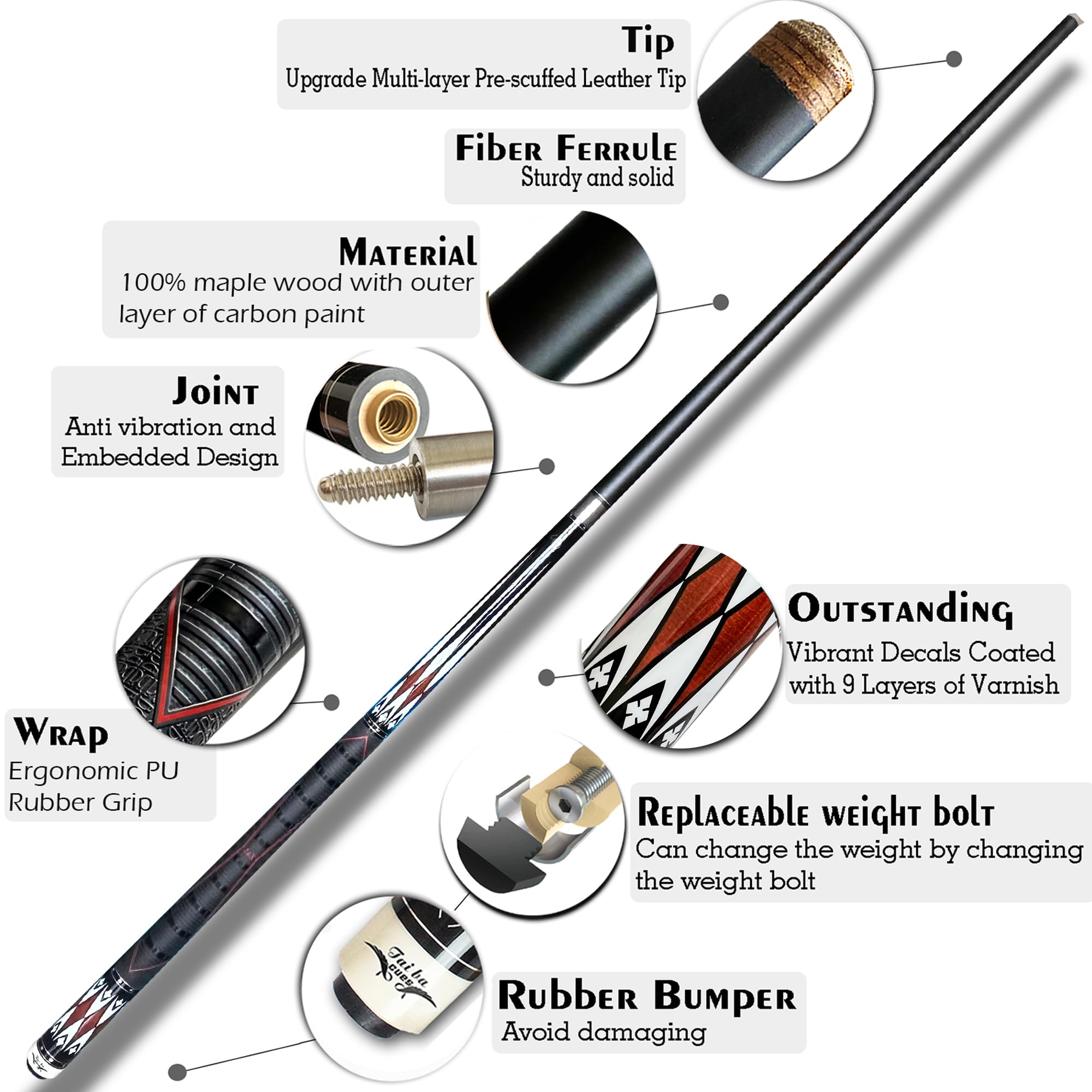Snapklik.com : Tai Ba Cues 2-Piece Pool Stick