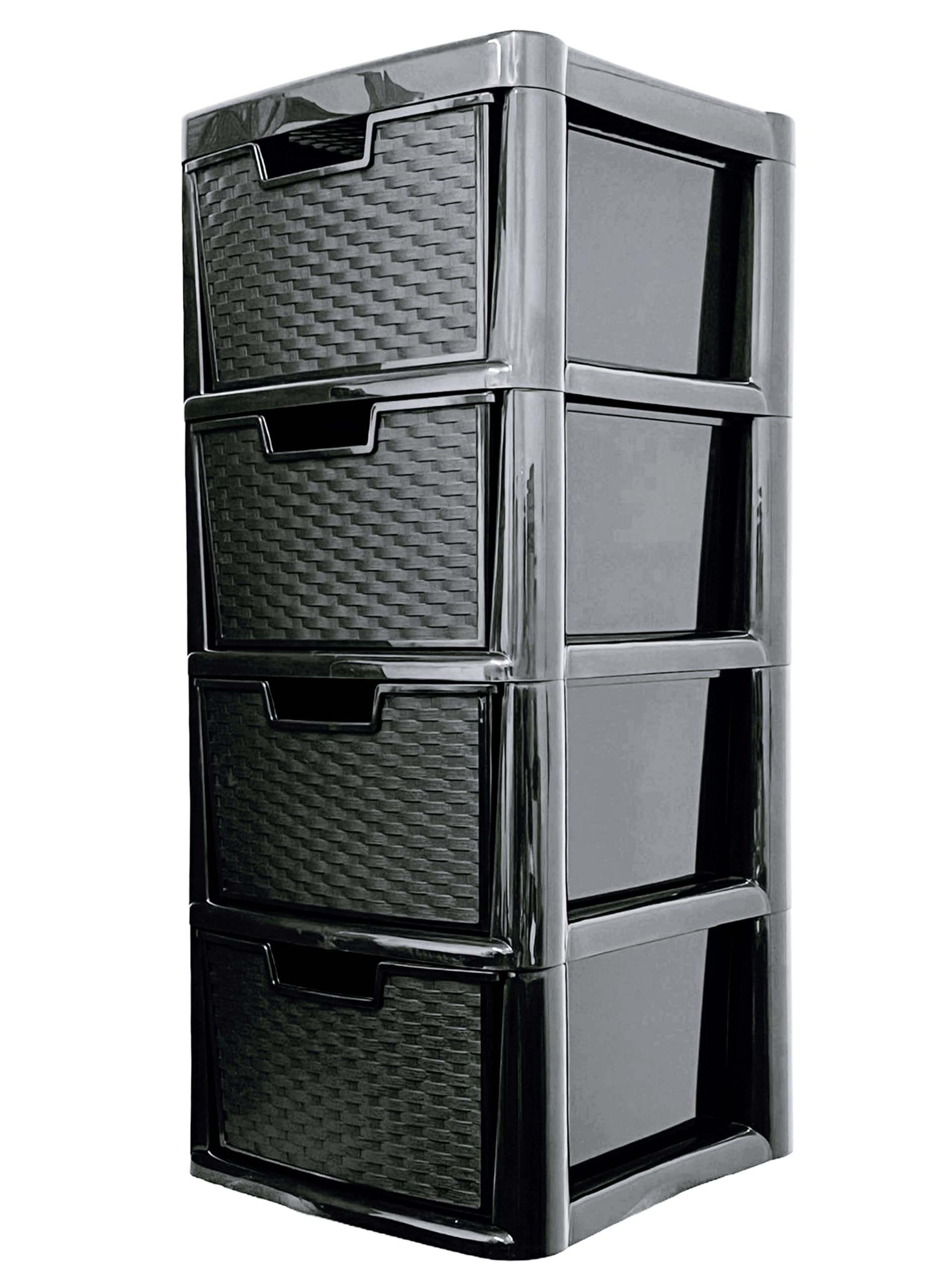 SIDSONS Plastic Storage Drawers Unit Large Black Rattan Effect 4 ...