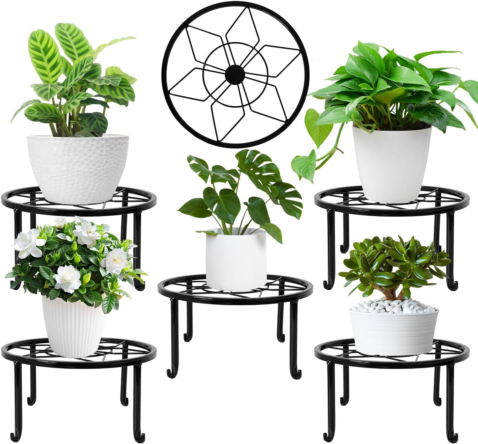 Amazon.com: Black Metal Plant Stand - Heavy Duty 5 Pack Flower Pot ...