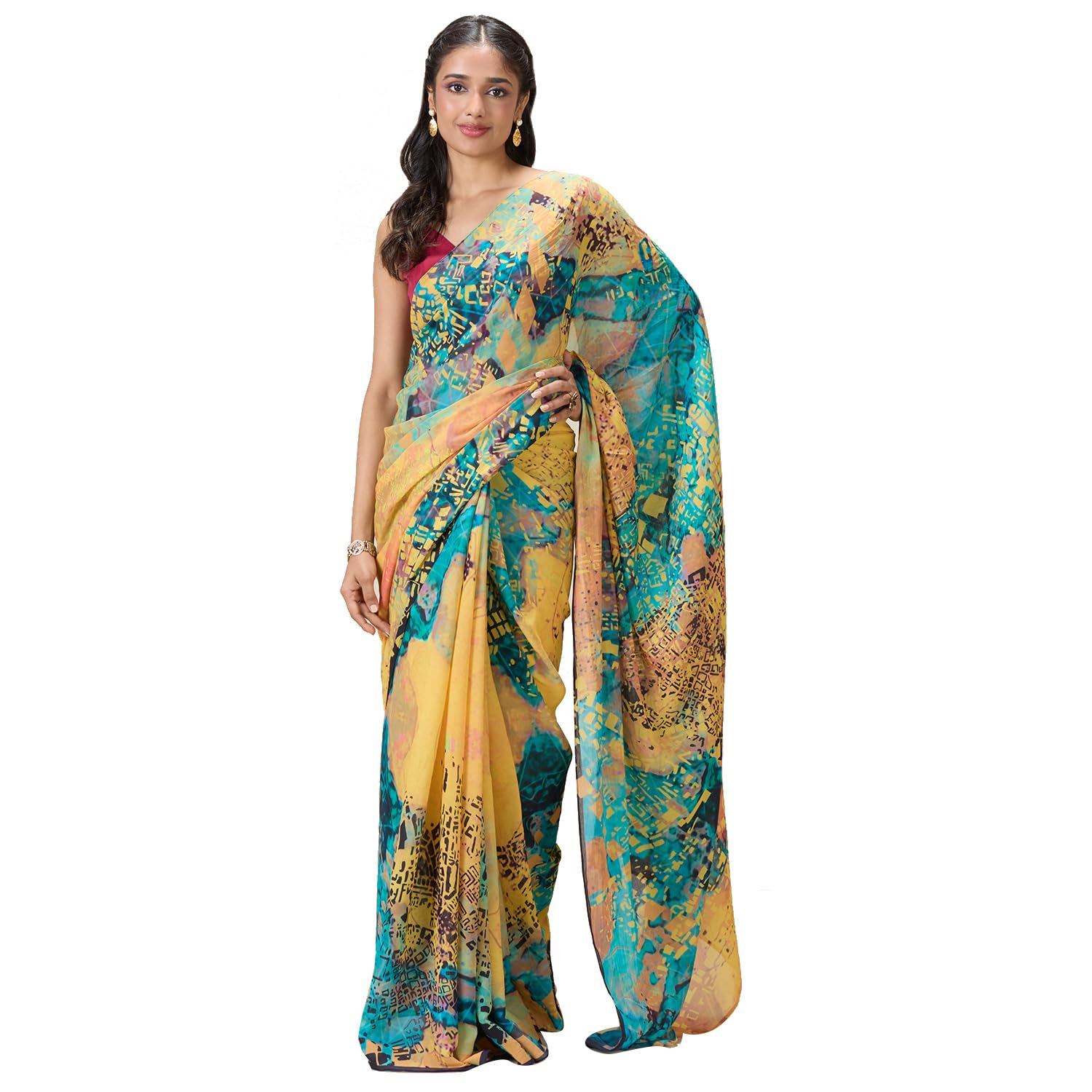 Buy Navyasa Liva Muslin Dandelion Yellow Printed Saree at Amazon.in