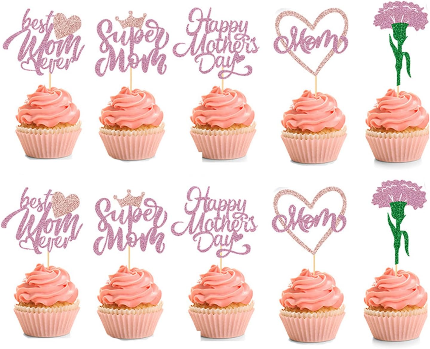 Amazon.com: 30Pcs Happy Mother's Day Cupcake Toppers Glitter Mom Love ...