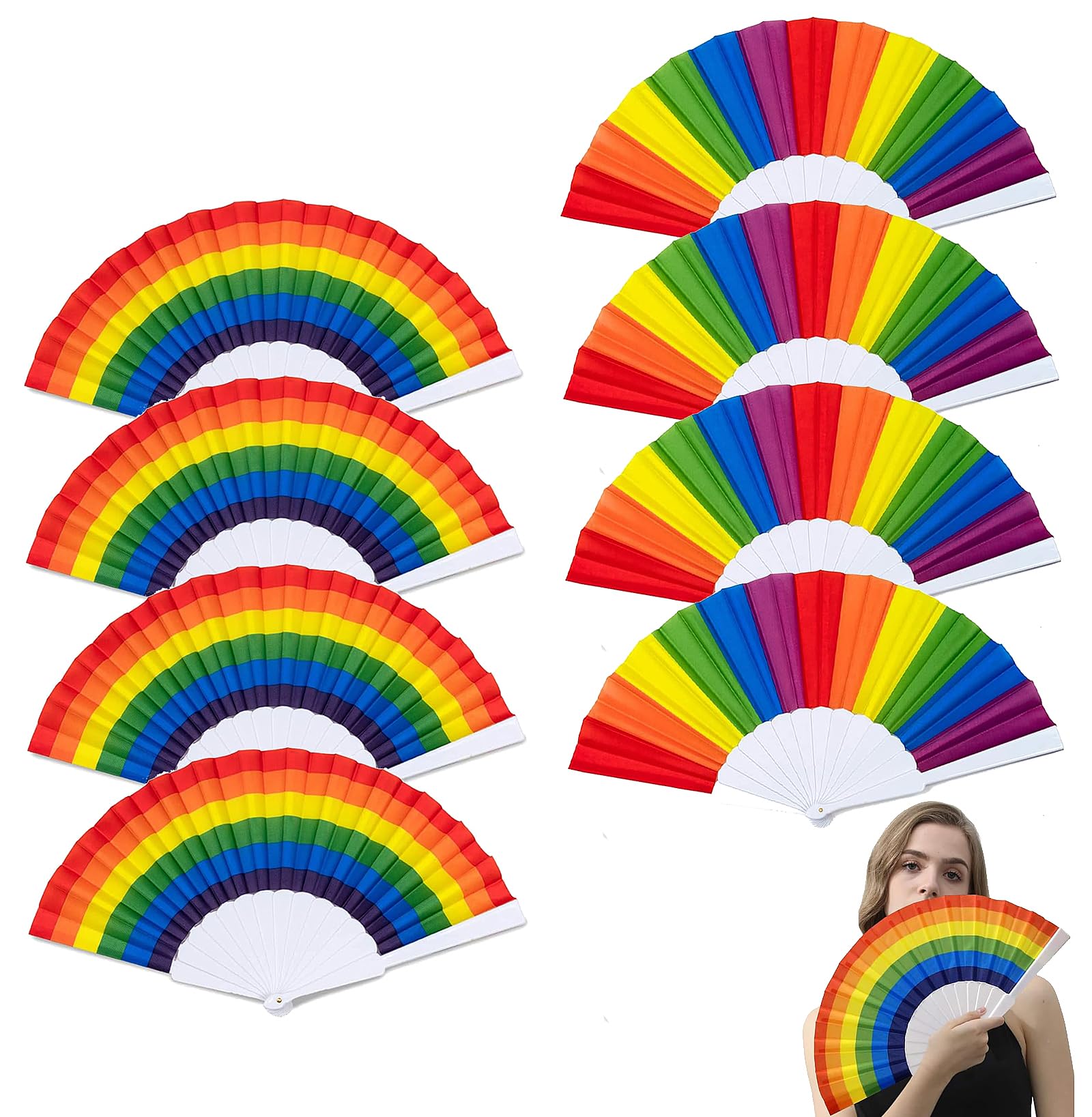 OdiuK 8 Pcs Pride Decorations Rainbow Folding Hand Fan, Foldable Fabric ...