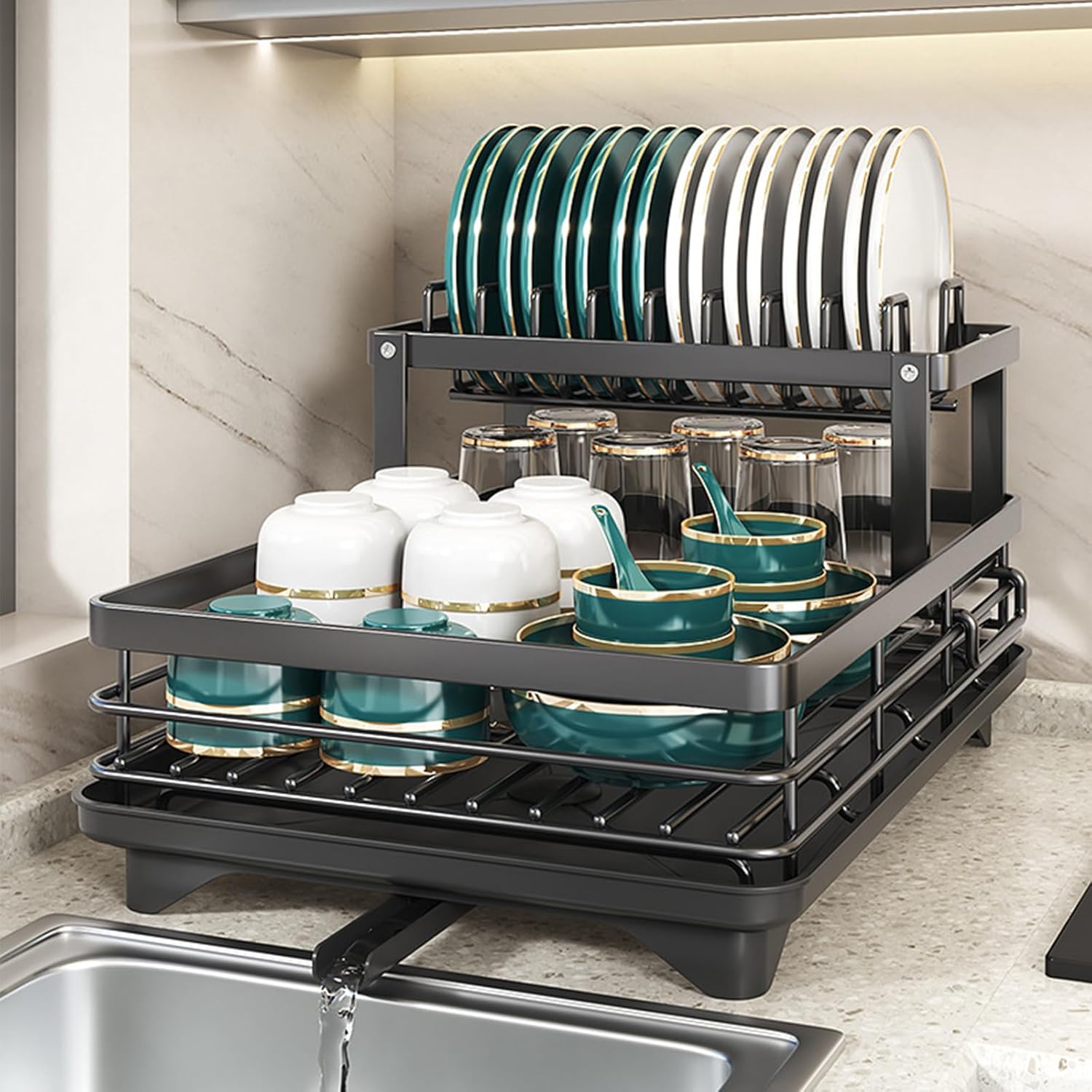 Amazon.com - KULE Large Dish Drying Rack - Dish Rack with Drain for ...