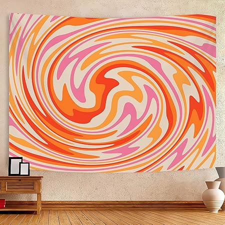 TOMPOP Tapestry Green 1960 Vintage Flowers 60S 70S Orange Hippie ...