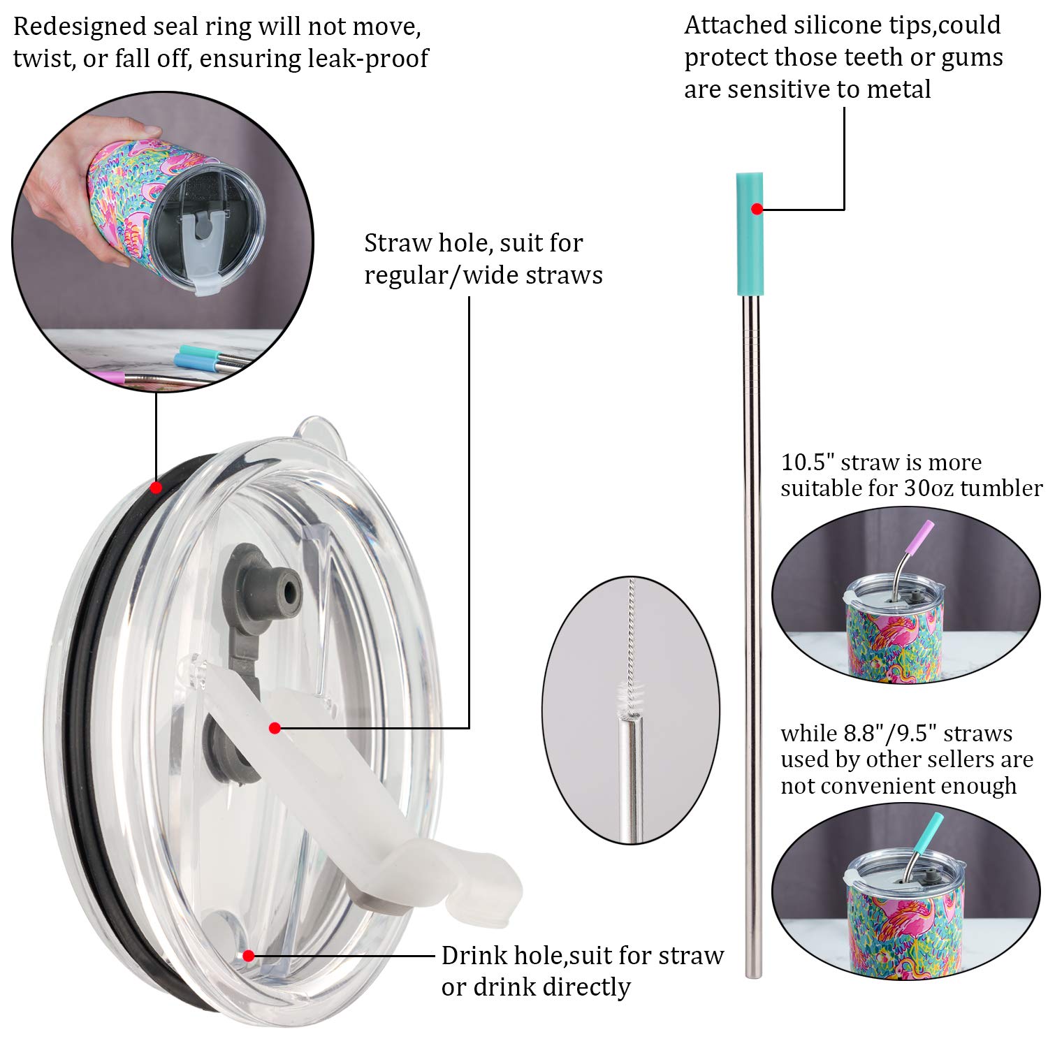 30 oz Tumbler with Lids and Straws,Stainless Steel Vacuum Insulated ...