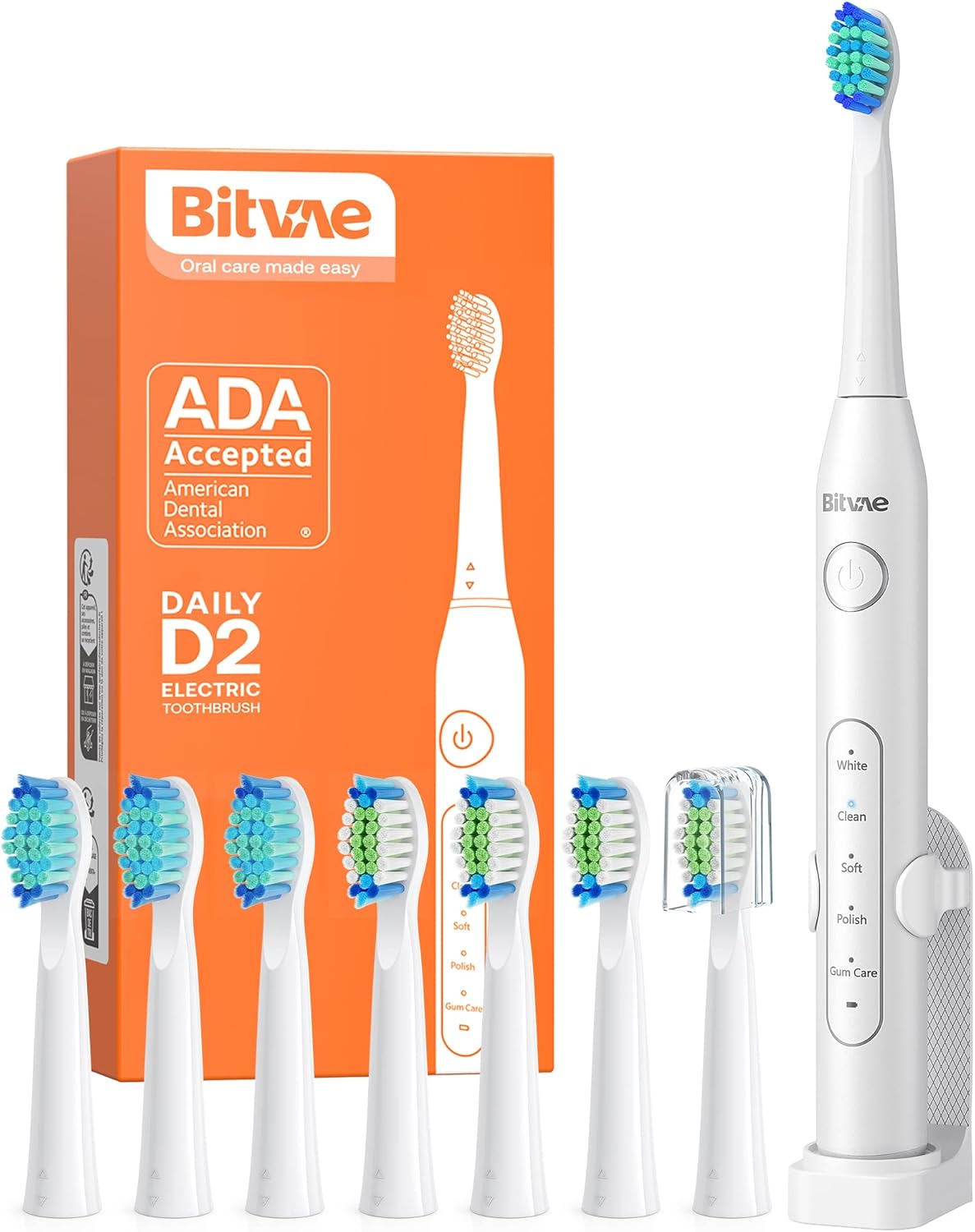 Bitvae D2 Ultrasonic Electric Toothbrush with 8 Brush Heads, Sonic Toothbrush for Adults and ...