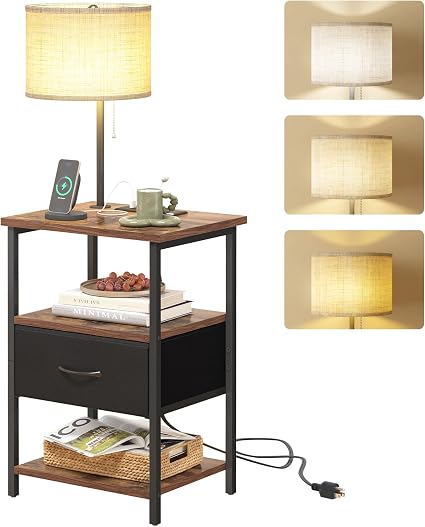 Amazon.com: Fixwal Nightstand with Lights Bedside Table with 3 Color ...