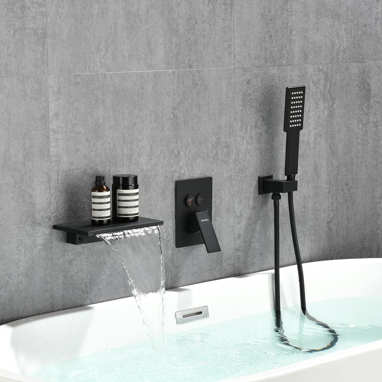 Snapklik.com : VANFOXLE Push-Button Waterfall Bathtub Faucet Set
