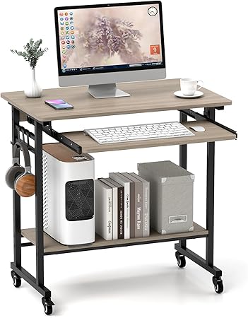 Amazon.com: Tangkula Rolling Computer Desk Cart with Keyboard Tray ...