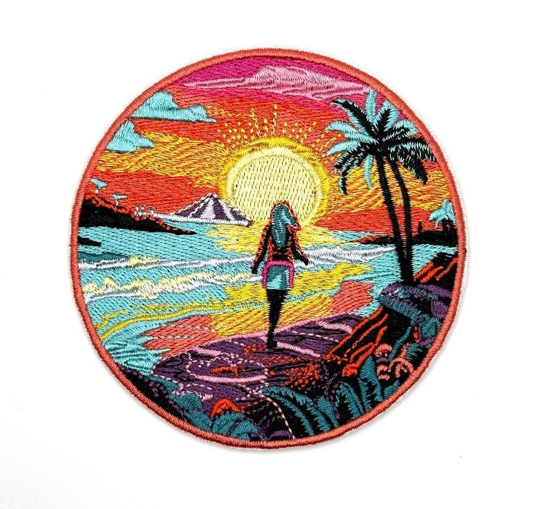 Amazon.com: 3.5" Beach Palm Surfing Summer Hawaii - Embroidered Iron On ...