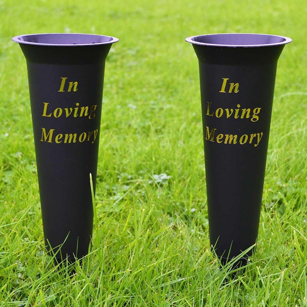 Set of 2 Black In Loving Memory Spiked Memorial Grave Flower Vases ...