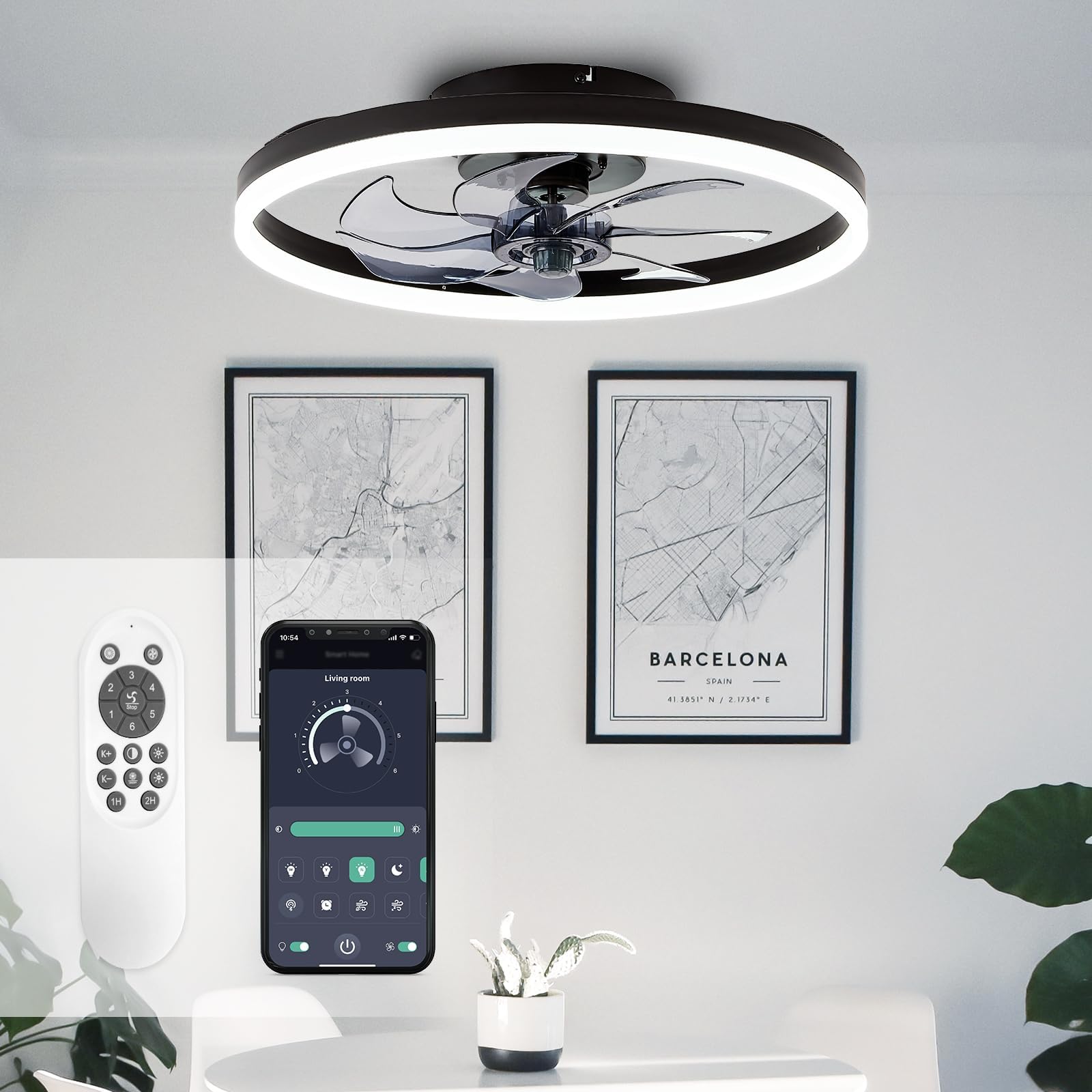 Anyeark 25.6-inch Ceiling Fan with Light Remote Control, LED Modern ...