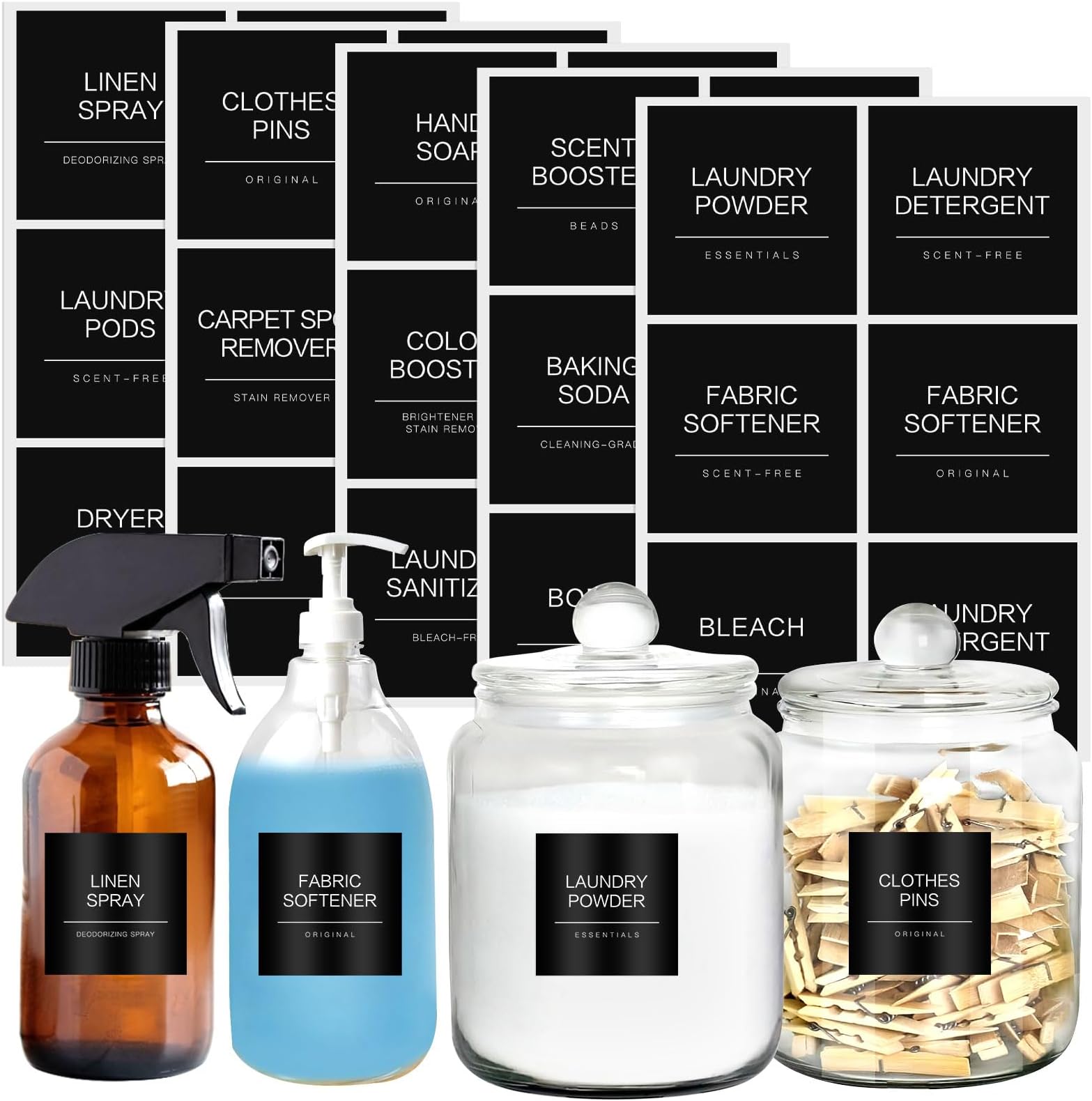 KSIWRE Matte Black Laundry Labels for Jars,30 PCS Minimalist Laundry ...