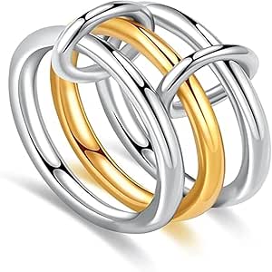Amazon.com: IQIC Two Tone Interlocking Ring for Women - Gold Silver ...