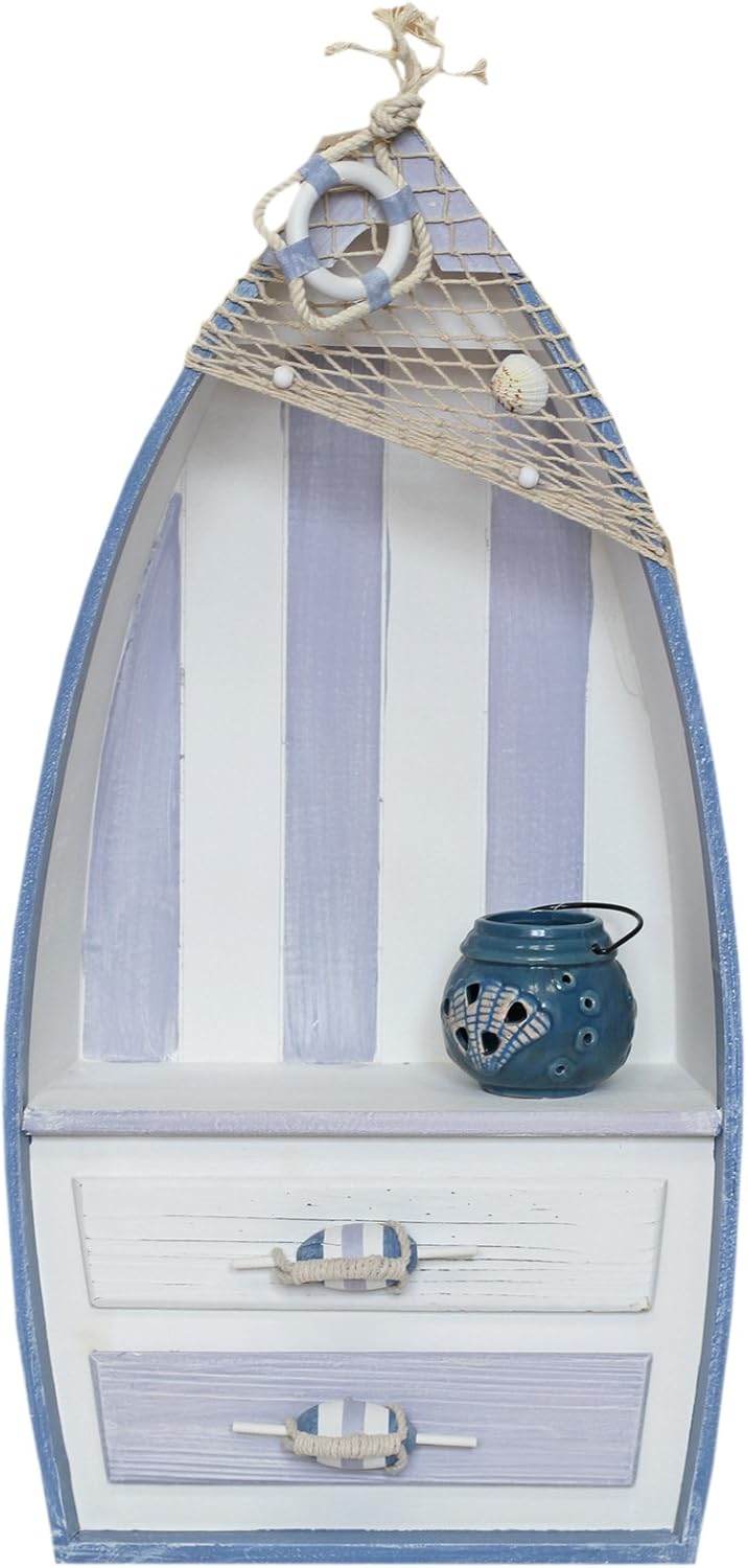 Just Contempo Nautical Seaside Wooden Boat Shelf Unit with 2 Storage ...