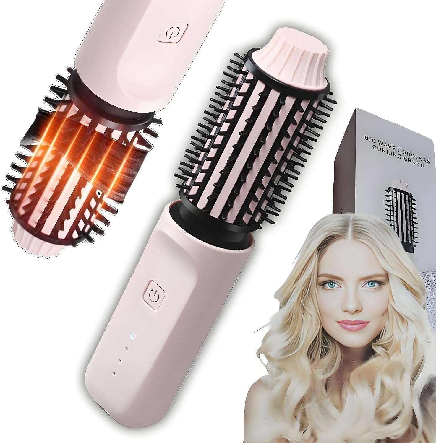 WisBtyCo Cordless Hot Brush & Hair Styler, Portable Travel Heated ...