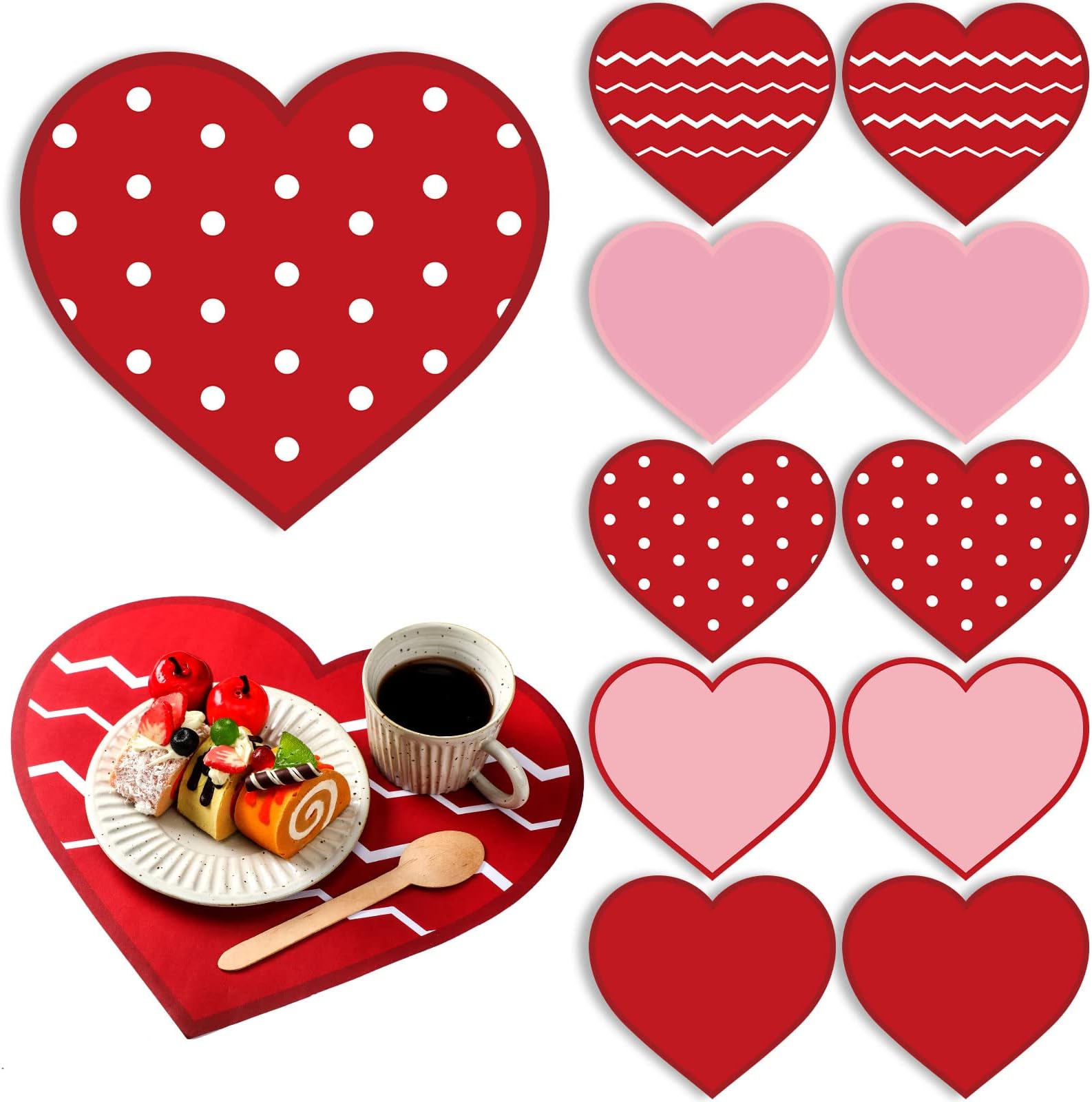 Amazon.com: Disposable Heart Paper Placemats Valentine Red Heart Shaped ...