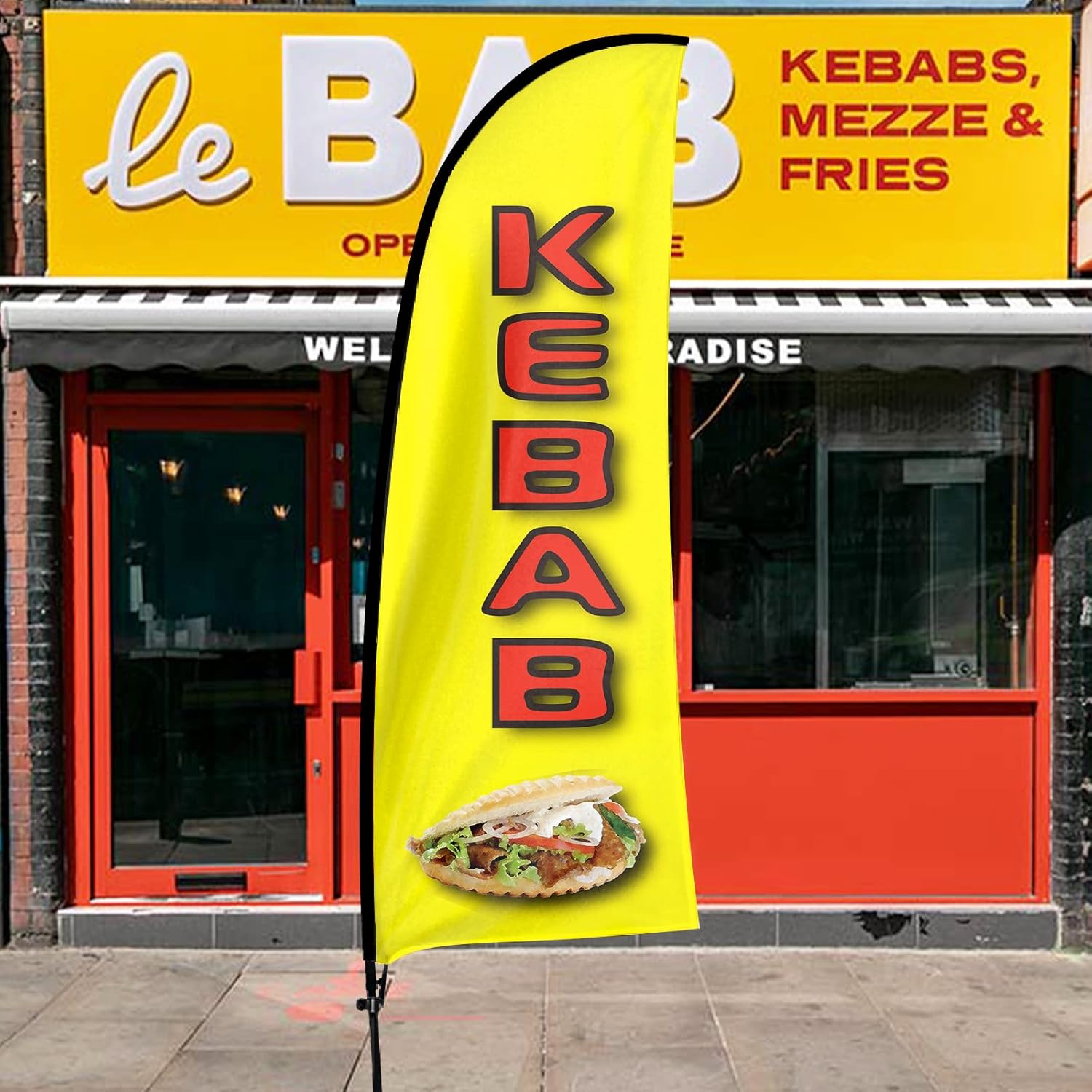 QSUM Kebab Advertising Feather Swooper Sign with Flag Pole Kit and ...