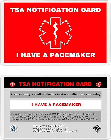 Amazon.com: TSA Notification Card for PACEMAKER wearers - Wallet ...