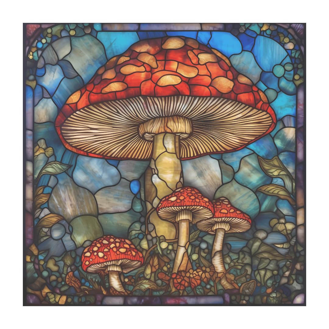 Amazon.com: Mushroom Faux Stained Glass Window Cling, Stained Glass ...