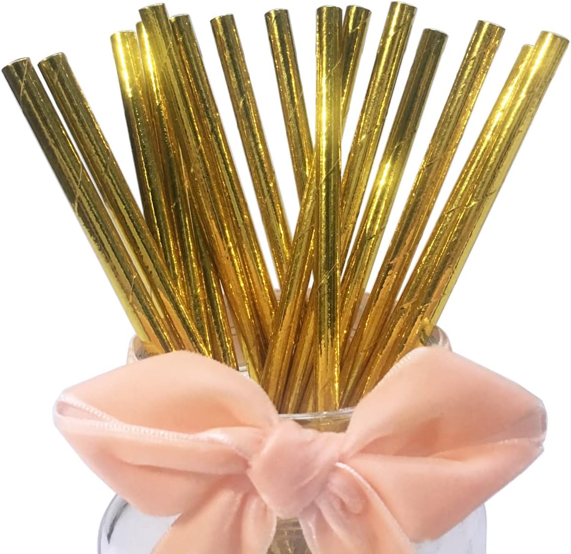Amazon.com: 100Pack Gold Foil Paper Straws, Disposable Metallic Gold ...