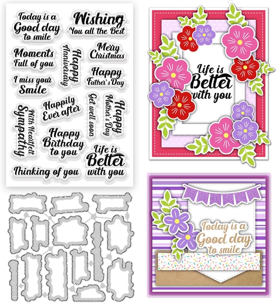 ORIGACH Sentiments Clear Stamps and Metal Cutting Dies Set for Card ...