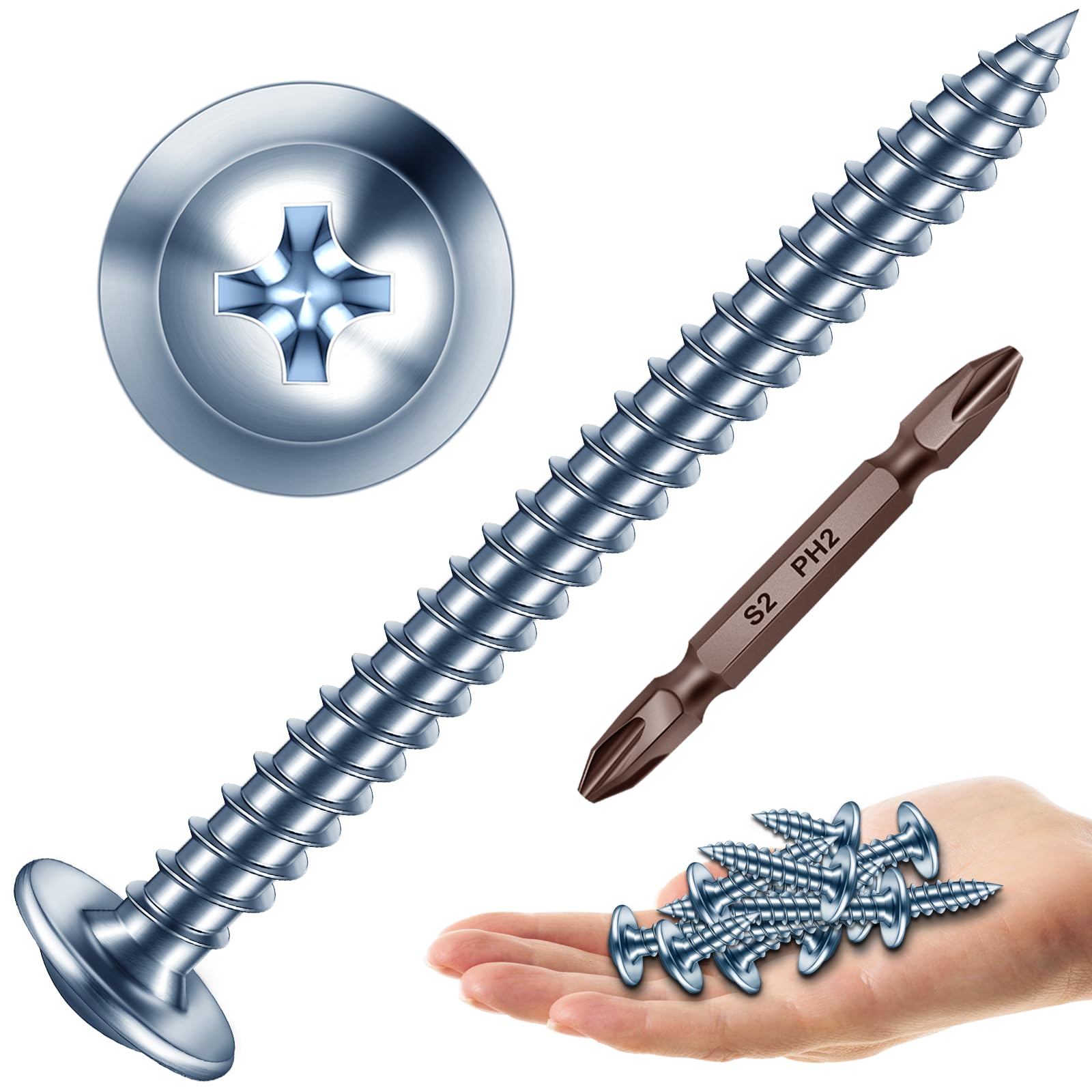 Snapklik.com : Mywish 150Pcs #8 2" Wood Screw, Phillips Truss Head Wood ...