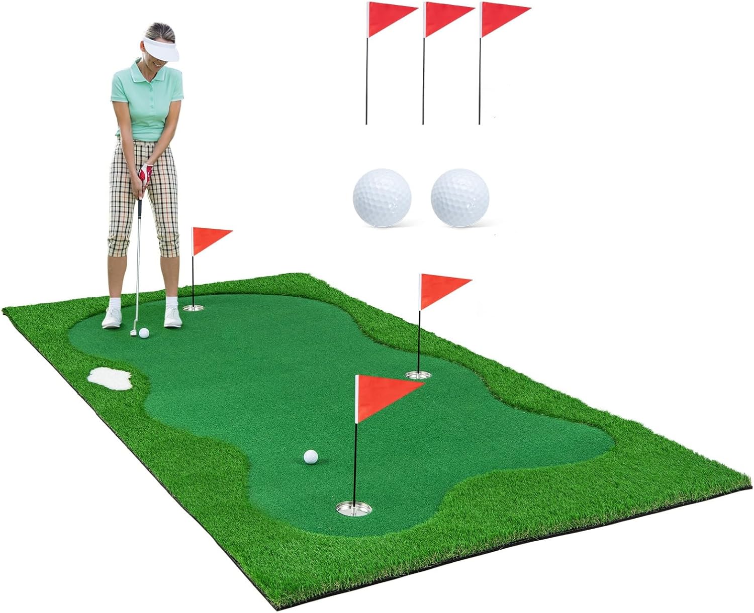 GYMAX Putting Green Indoor, 300cm x 150cm Professional Practice Putting ...