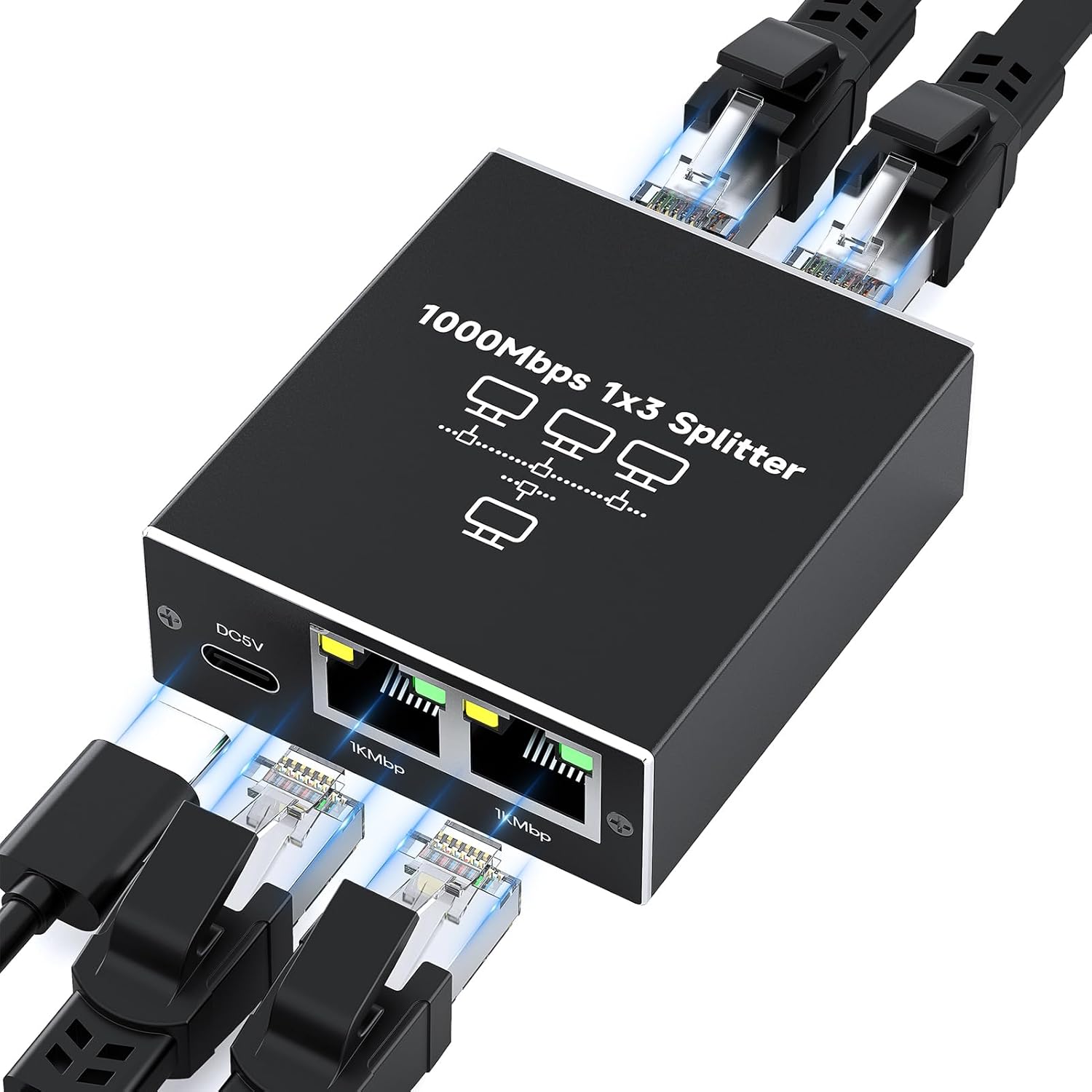 Amazon.com: Ethernet Splitter 1 to 3 1000Mbps High Speed Either Network ...