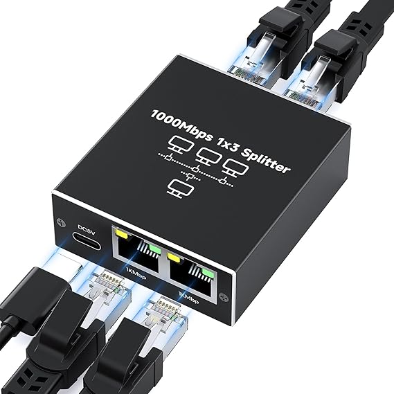 Amazon.com: Ethernet Splitter 1 to 3 1000Mbps High Speed Either Network ...