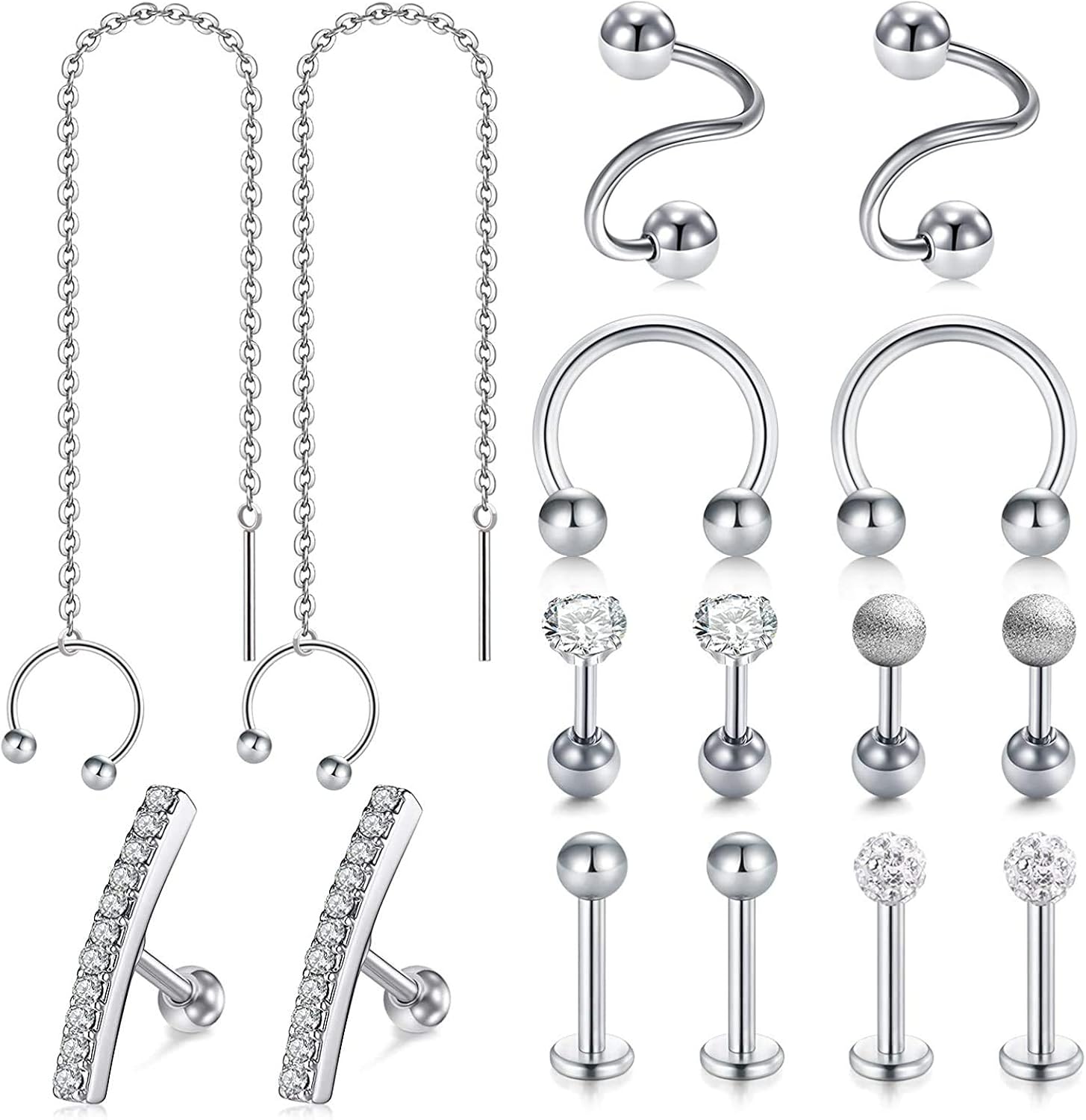 Zolure 16 Gauge Forward Helix Earrings Labret Lip Bars Helix Cartilage ...