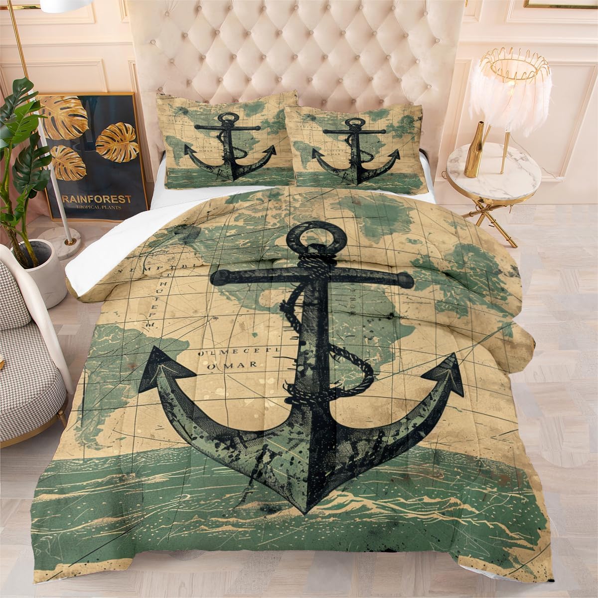 Amazon.com: CCoutueChen Ocean Nautical Map Comforter Bedding Set King ...