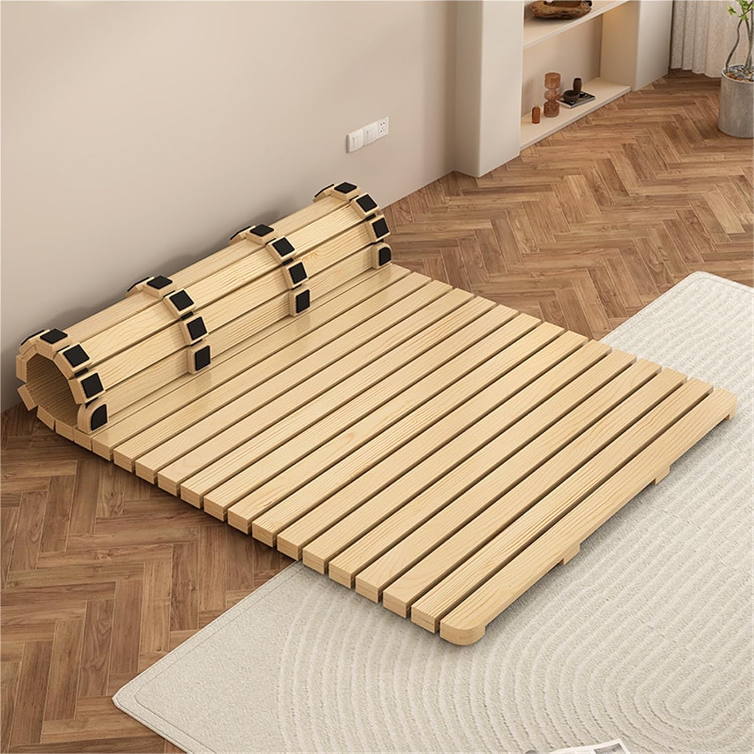 Foldable Wood Slatted Floor Bed Frame, Pine Pallet Mattress Support ...