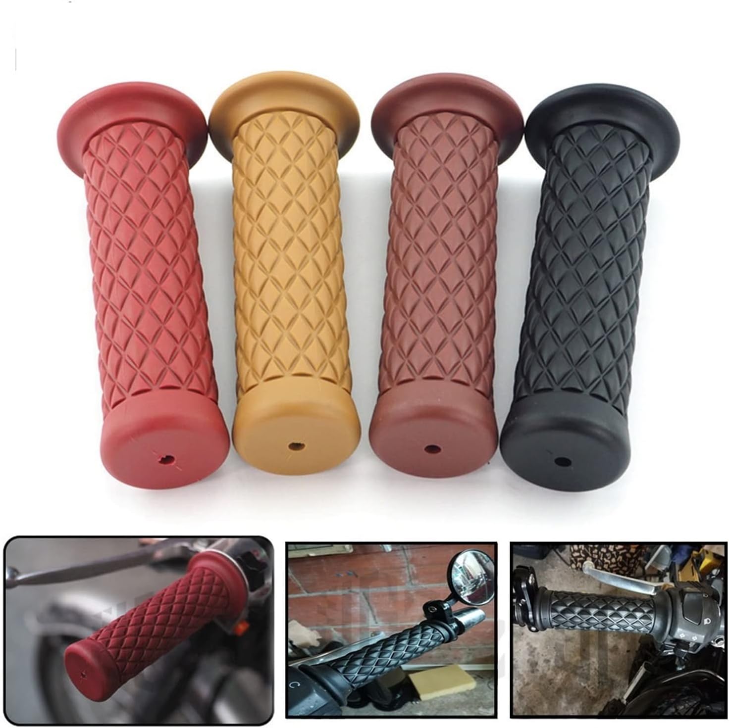 TAKENE LCHRYP Pair 22mm Universal Motorcycle Handlebar Grips Retro Soft ...